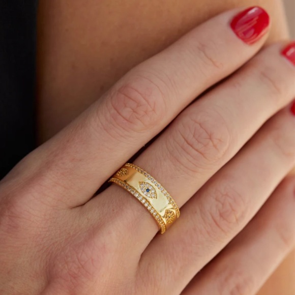 Jewelry | Boho 18k Gold Blue Crystal Evil Eye Band | Poshmark
